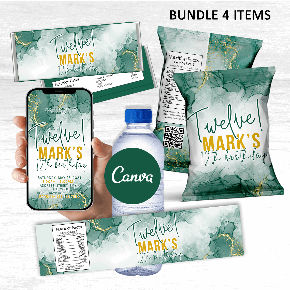 Green Marble Bundle – Digital Prints for Birthday