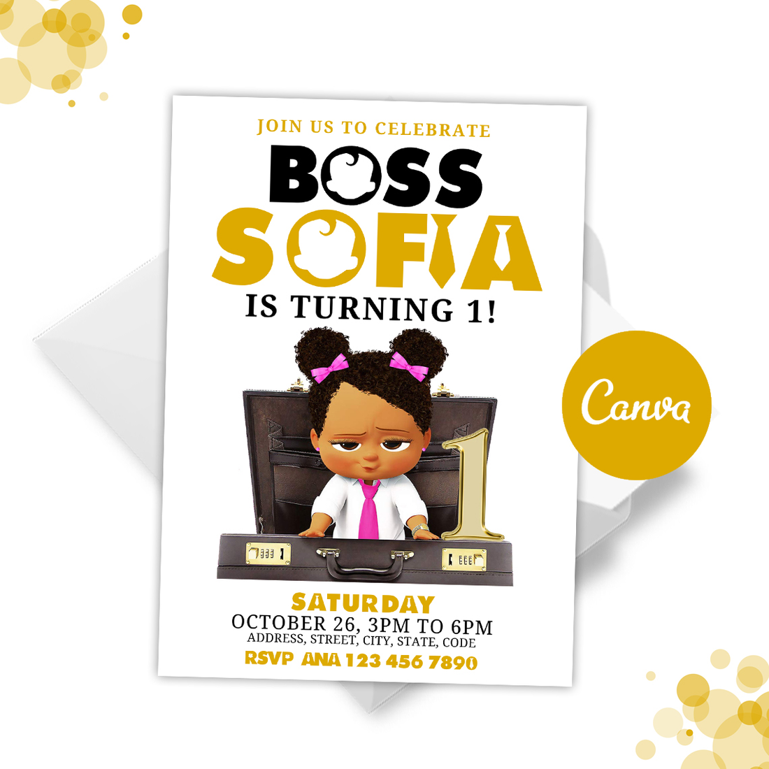 Girl Black Gold Boss Baby Invitation – Digital Prints for Birthday