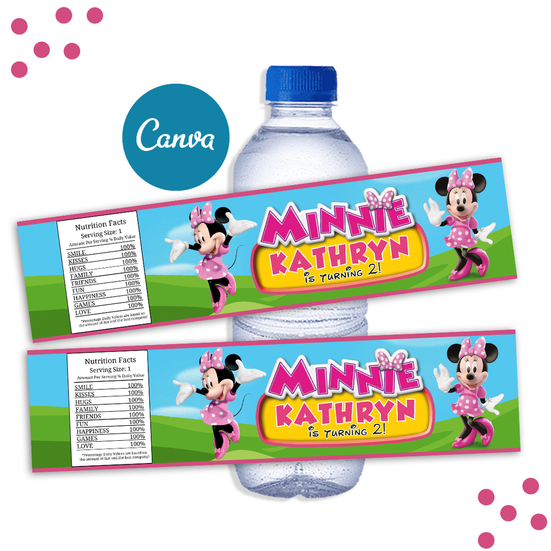 Minnie Mouse Water Bottle – Digital Prints for Birthday
