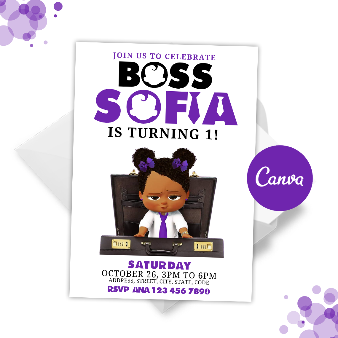 Purple Boss Baby Invitation – Digital Prints for Birthday