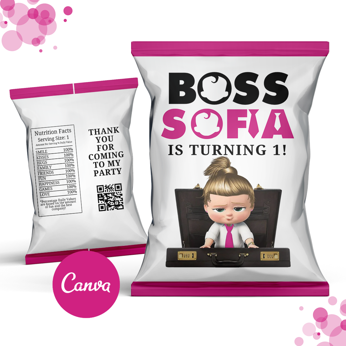 White Girl Boss Baby Chip Bag – Digital Prints for Birthday